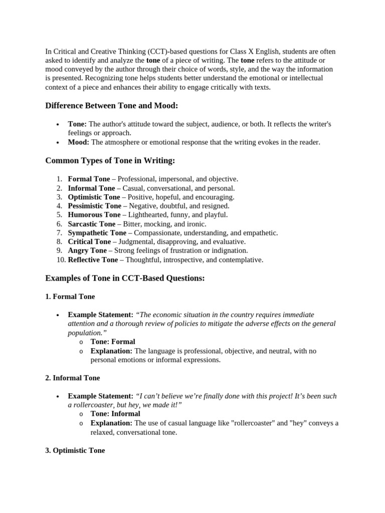 Tone of Piece of Writing | PDF | Mental Health | Mood (Psychology)