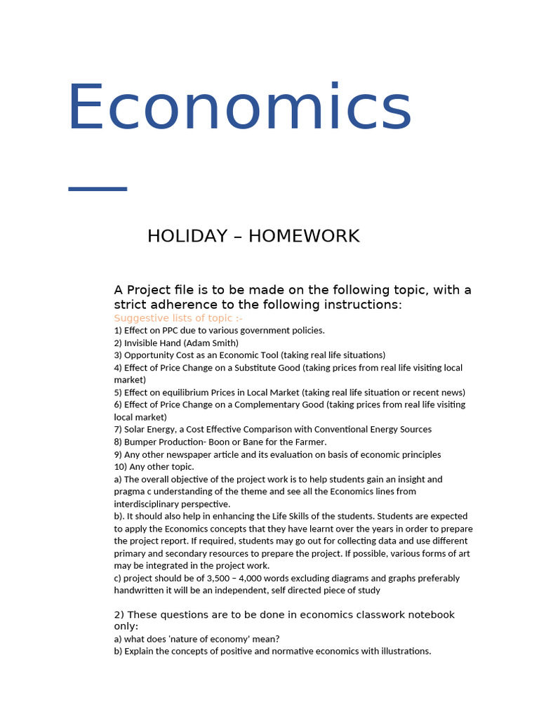 High School Economics Project Guidelines | PDF