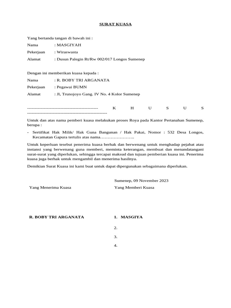 Surat Kuasa Roya | PDF