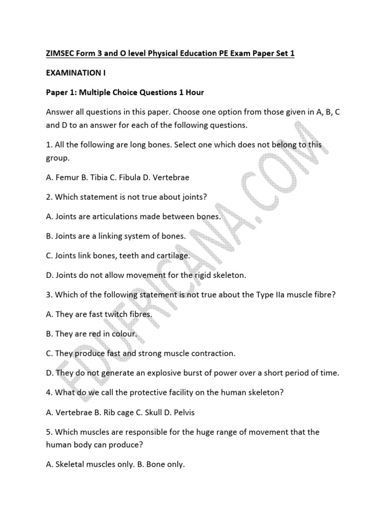 ZIMSEC Form 3 O Level PE Exam Paper 1 | PDF | Muscle | Human Body
