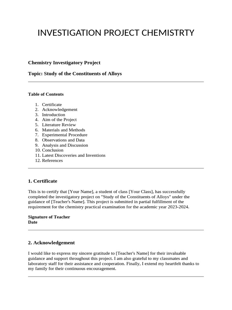 Investigation Project Chemistrty | PDF | Alloy | Bronze
