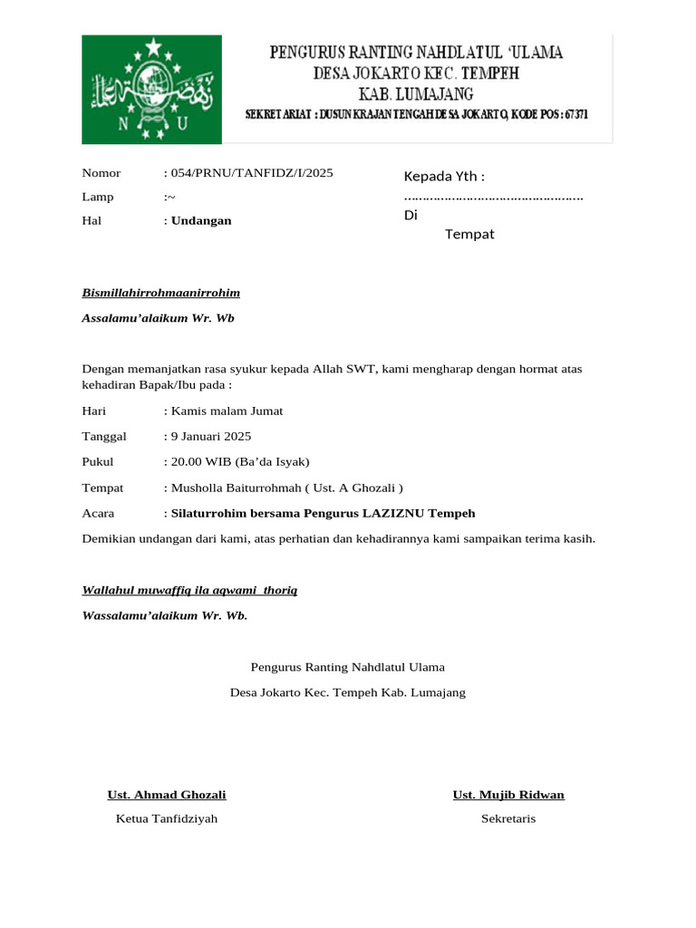 Undangan Rapat NU | PDF