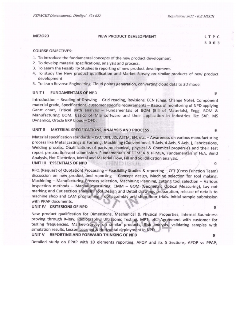 New Product Develoment Syllabus | PDF