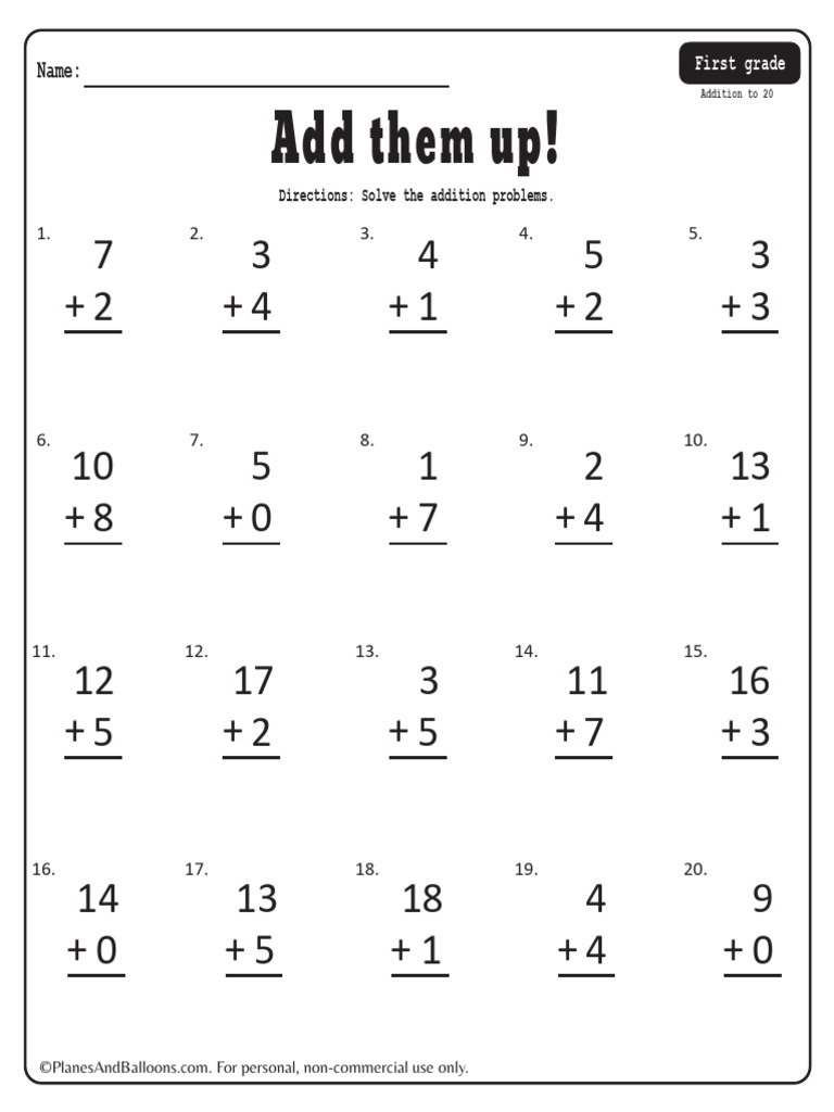 First Grade Addition Worksheet | PDF