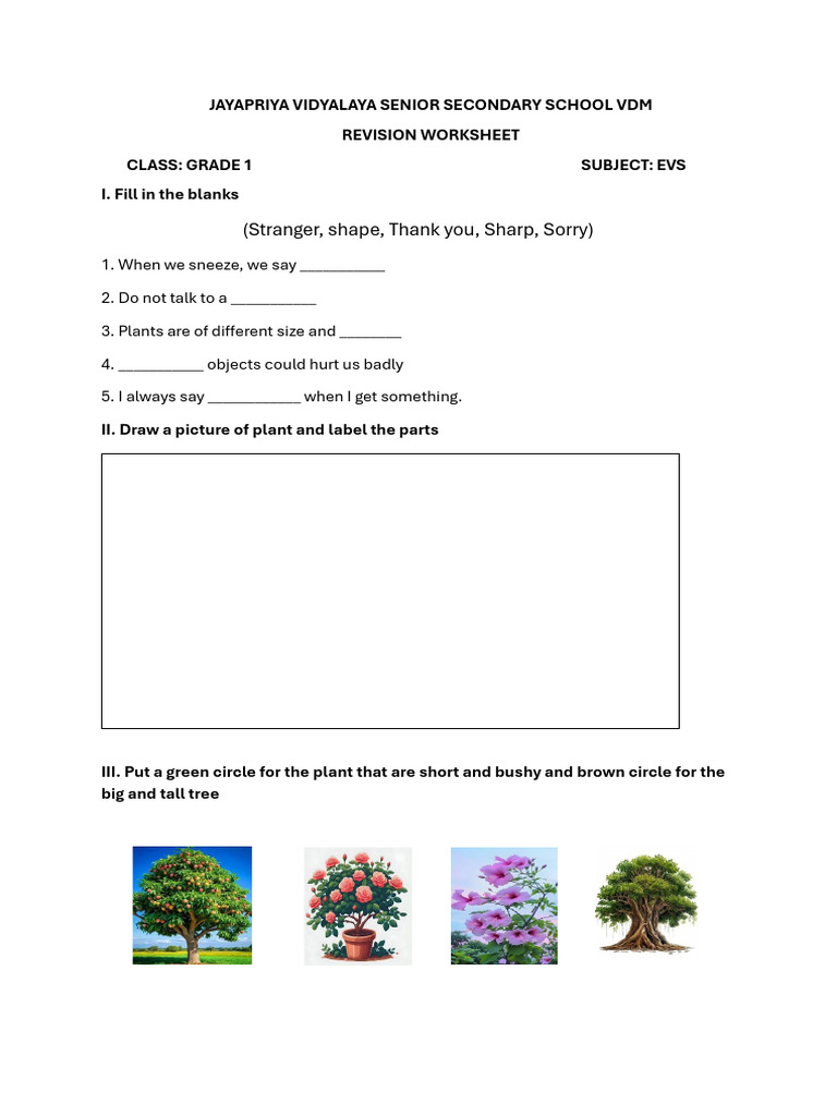 Evs Revision Grade 1 | PDF