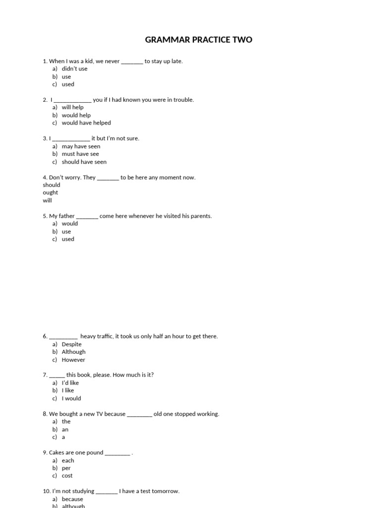 GRAMMAR PRACTICE TWO | PDF