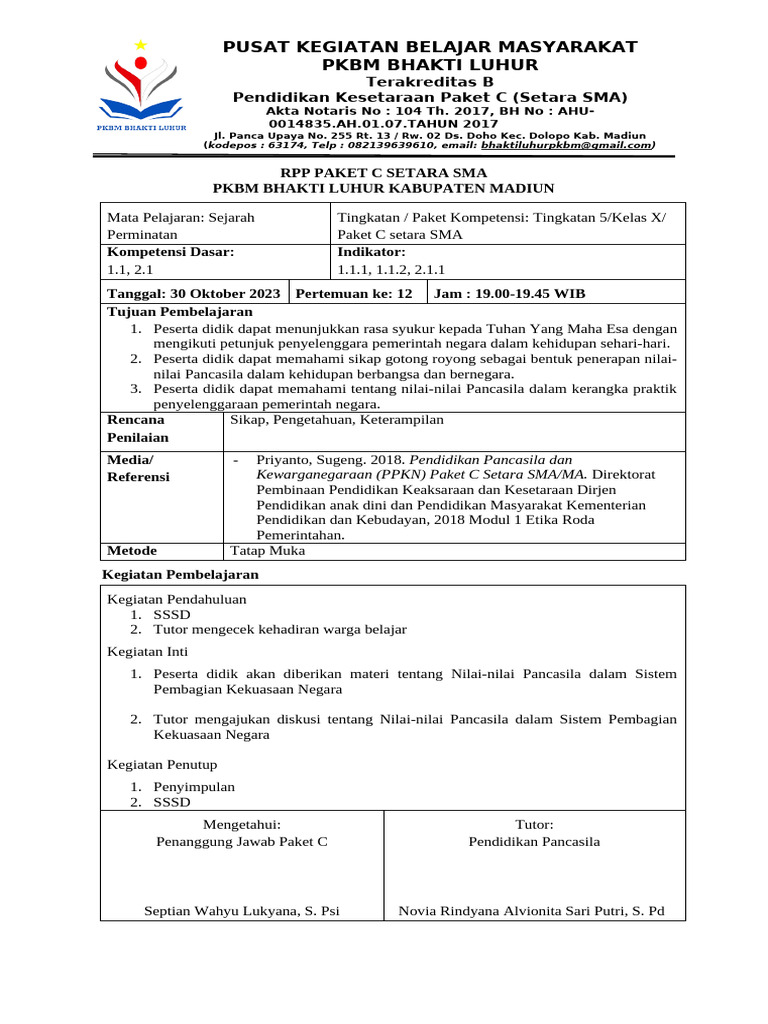 RPP Paket C Setara Sma | PDF