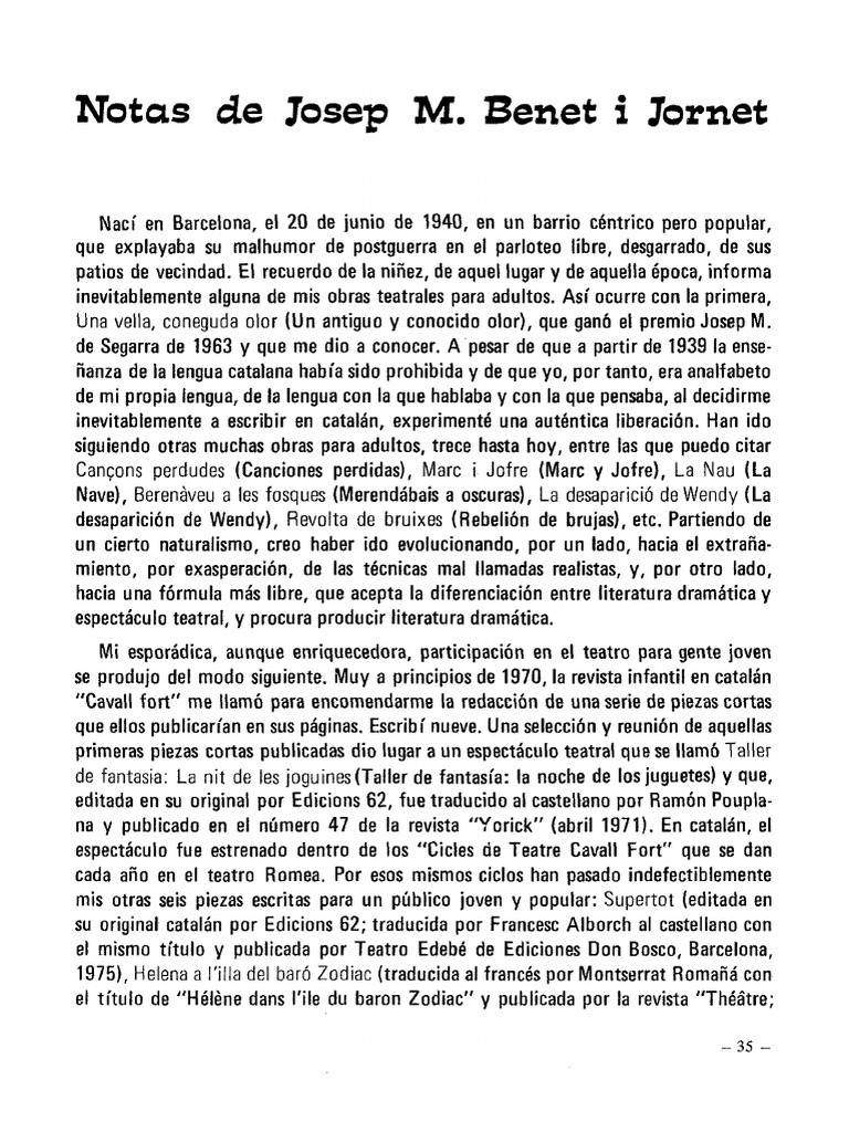 Notas de Josep M Benet I Jornet | PDF