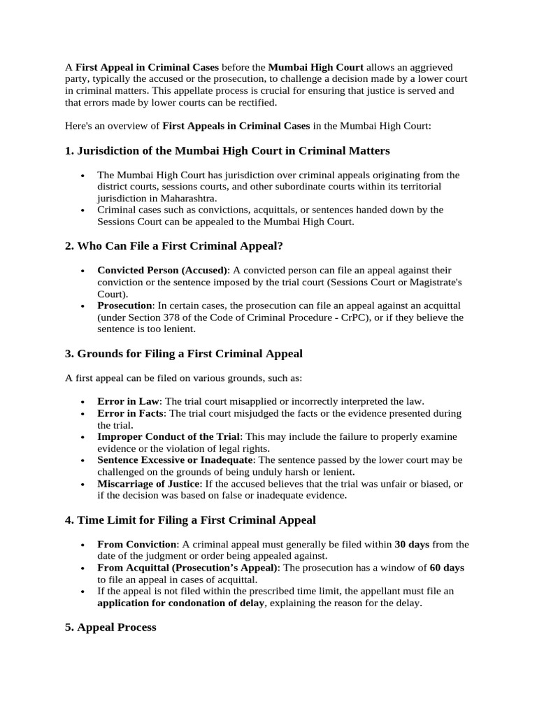 First Criminal Appeals in Mumbai High Court | PDF | Appeal | Acquittal