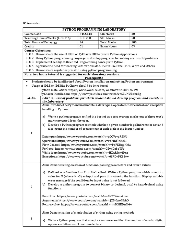 21CSL46 | PDF | Computer Program | Programming