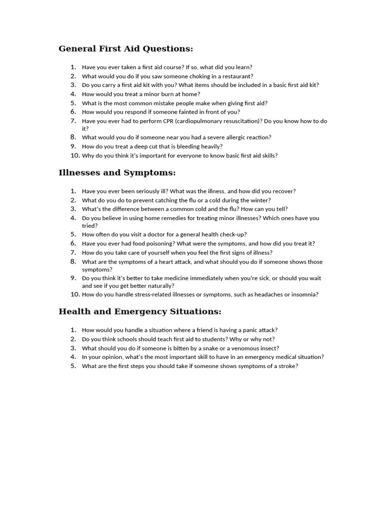 General First Aid Questions | PDF