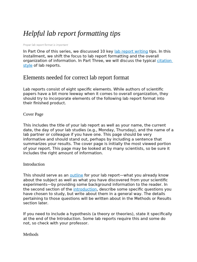 Helpful Lab Report Formatting Tips | PDF | Experiment | Apa Style