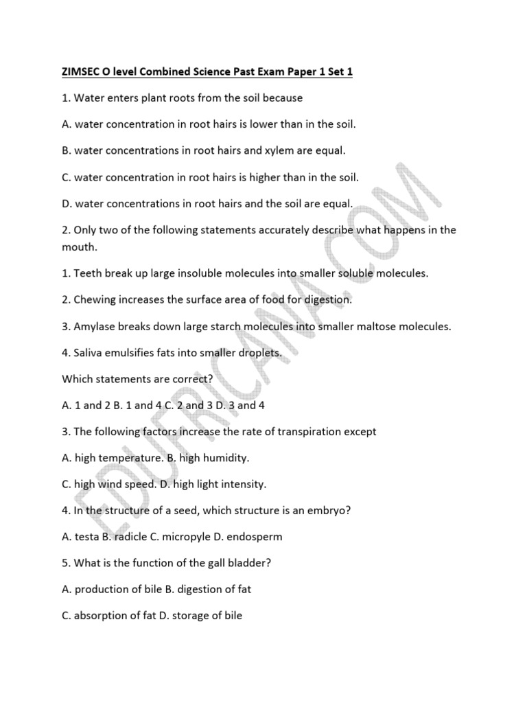ZIMSEC O Level Combined Science Past Exam Paper 1 Set 1 | PDF | Iron | Seed
