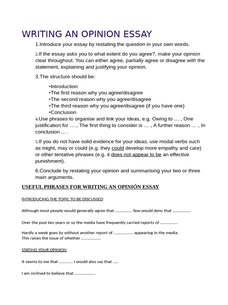 Writing An Opinion Essay | PDF | Reason | Essays
