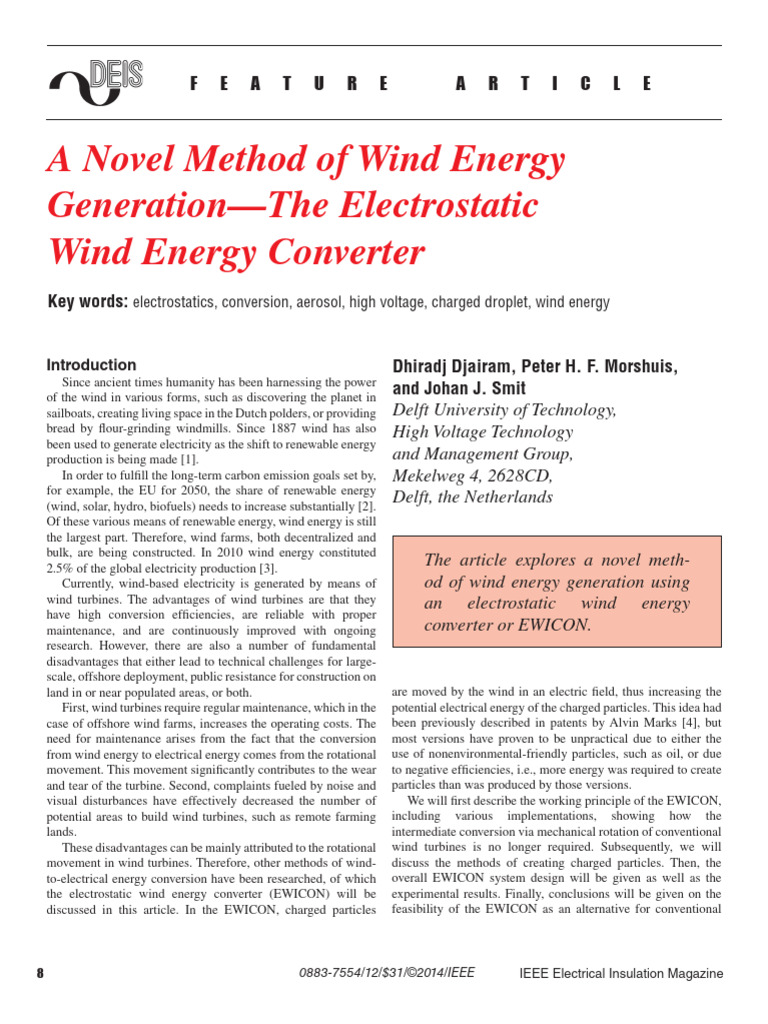 A Novel Method of Wind Energy Generation-The Electrostatic Wind Energy ...