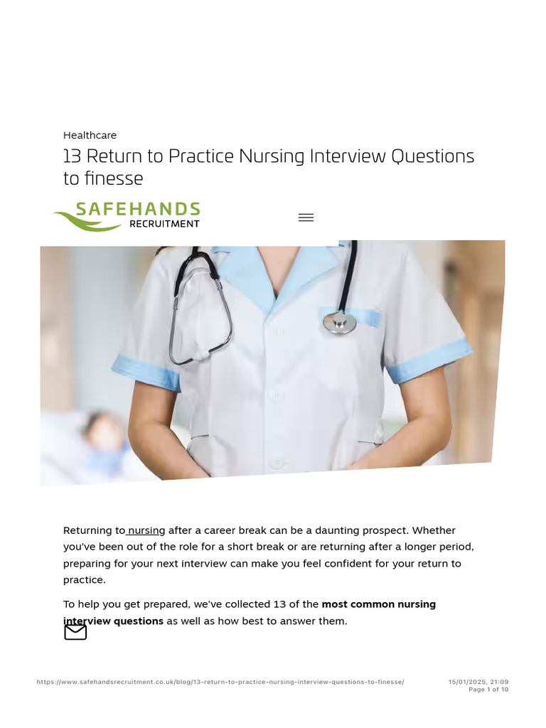 13 Return To Practice Nursing Interview Questions To Finesse | PDF ...