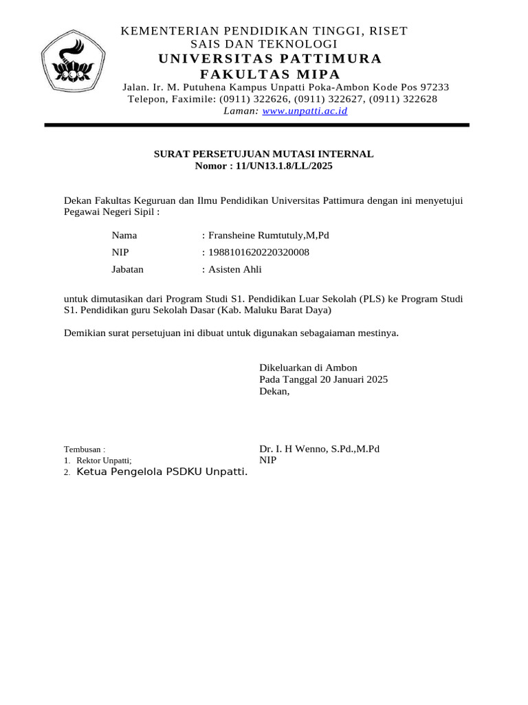Surat Persetujuan Mutasi Internal | PDF