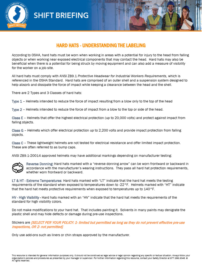 MSI Shift Briefing Hard Hats Understanding the Labeling | PDF | Occupational Safety And Health ...