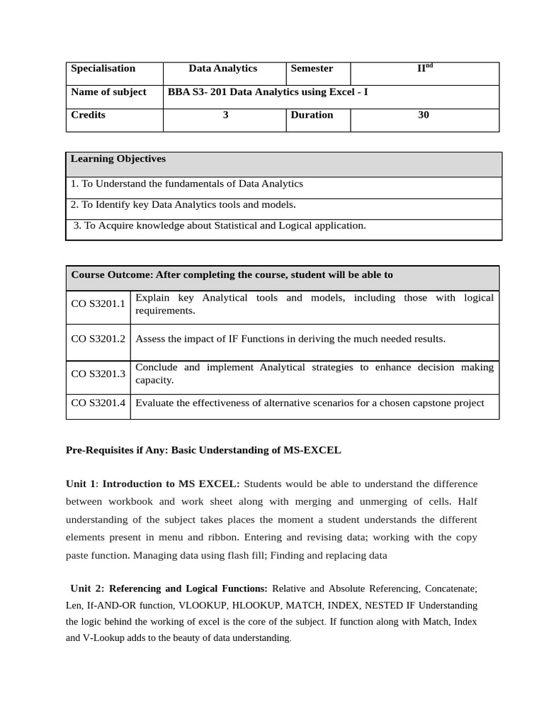 Data Analytics Using Excel - I | PDF | Microsoft Excel | Data Analysis Data Analytics Using Excel - I | PDF | Microsoft Excel | Data Analysis