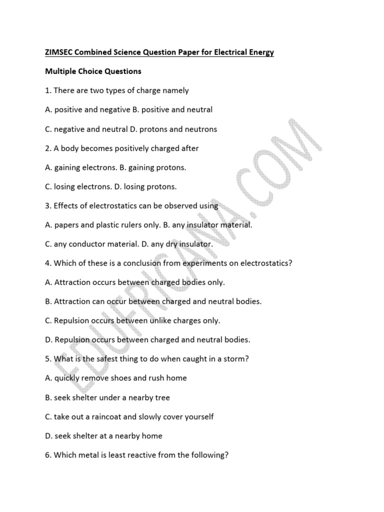 ZIMSEC O level Combined Science Question Paper for Electrical Energy ... ZIMSEC O level Combined Science Question Paper for Electrical Energy ...