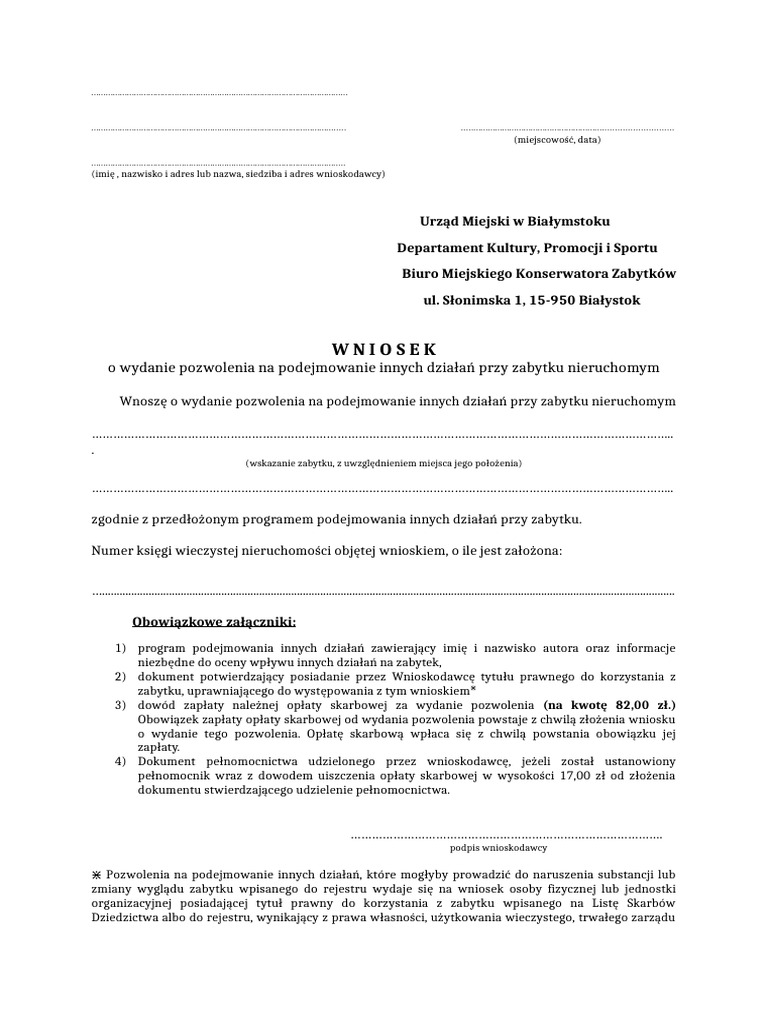 Wniosek Podejmowanie Innych Dzialan Wycinka Drzew | PDF