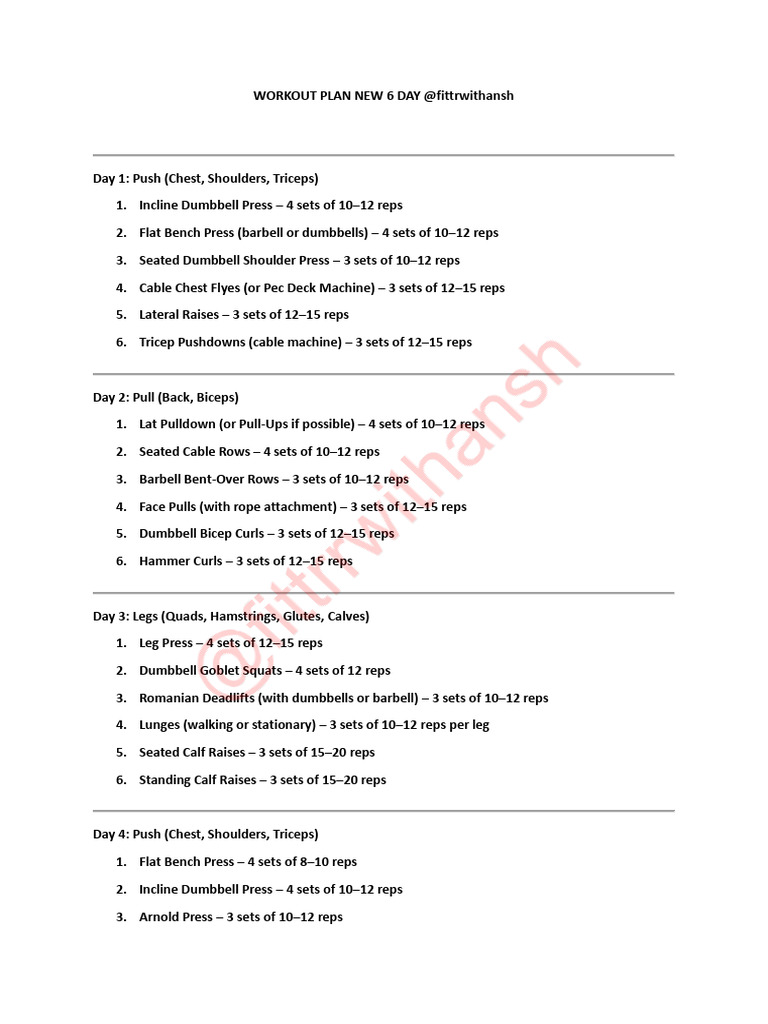 6-Day Full Body Workout Plan | PDF | Strength Training | Weight Training