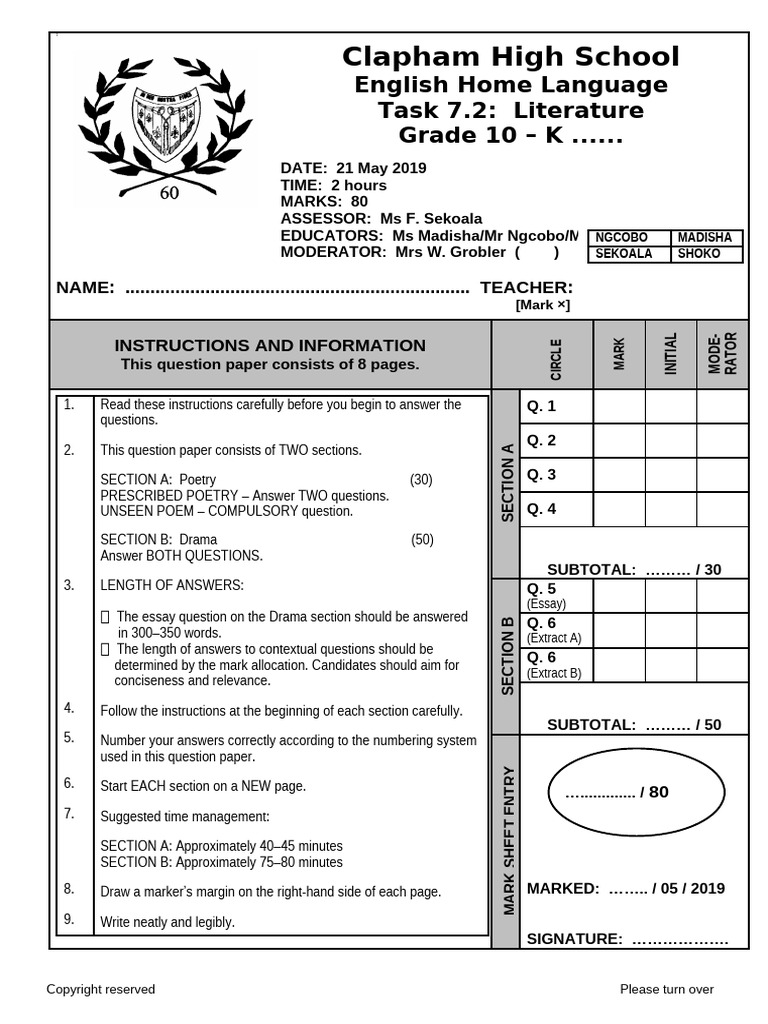 GR 10 June Paper 2 2019 | PDF | Characters In Romeo And Juliet