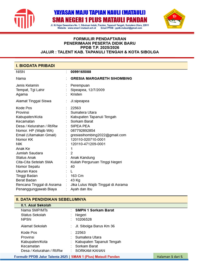 Reg-PPDB-Talenta-GRESIA MARGARETH SIHOMBING - 0475 | PDF