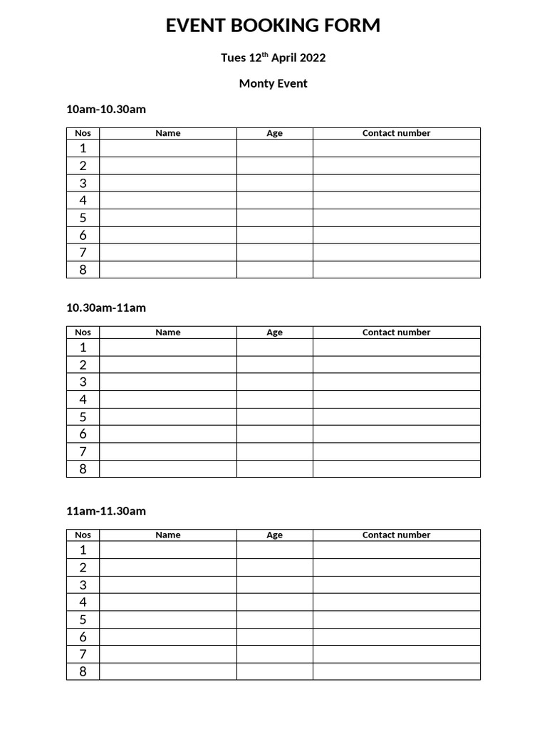 Event Booking Form Monty | PDF