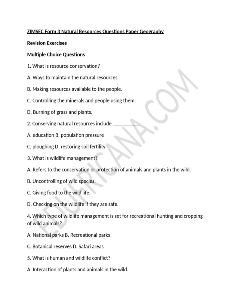 Form 3 Geography: Natural Resources Exam | PDF | Natural Environment ...