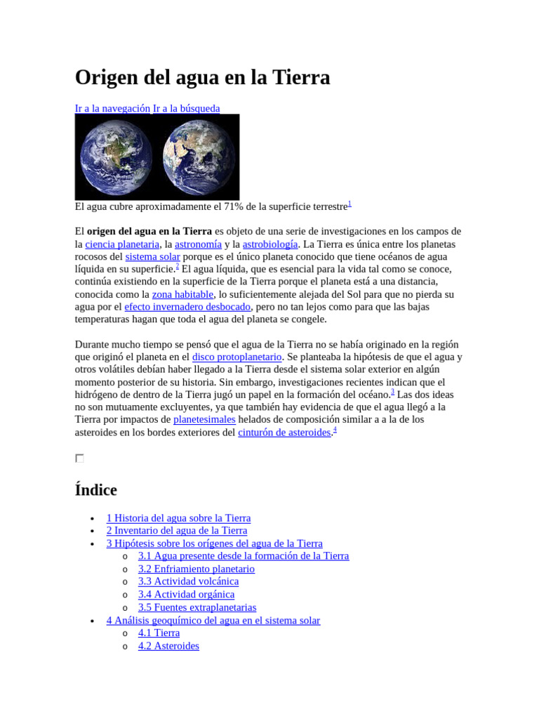 Origen y evolución del agua en la Tierra | PDF | Tierra | Agua