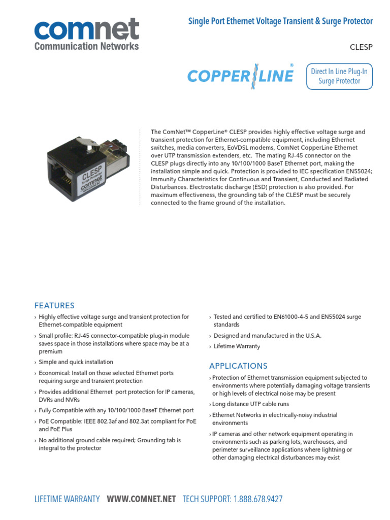 CLESP Data Sheet | PDF | Ethernet | Physical Layer Protocols