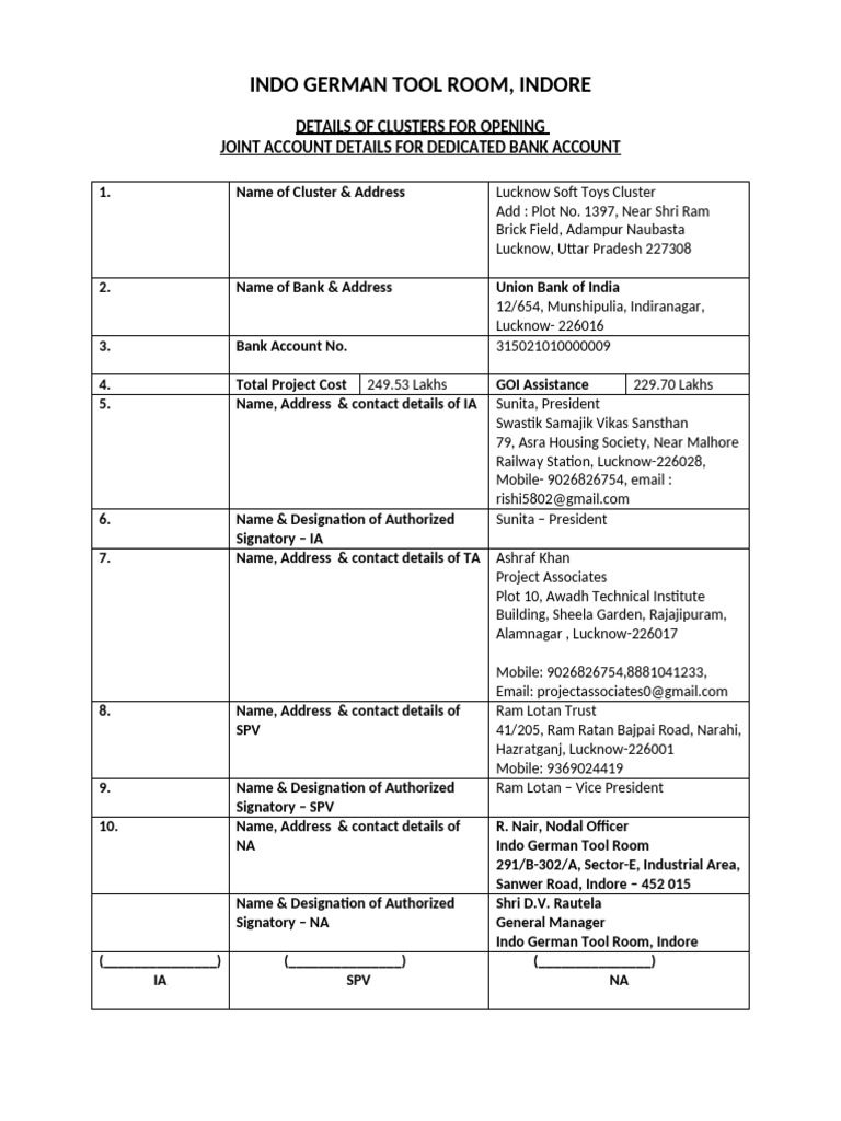 Joint Account Details Format | PDF