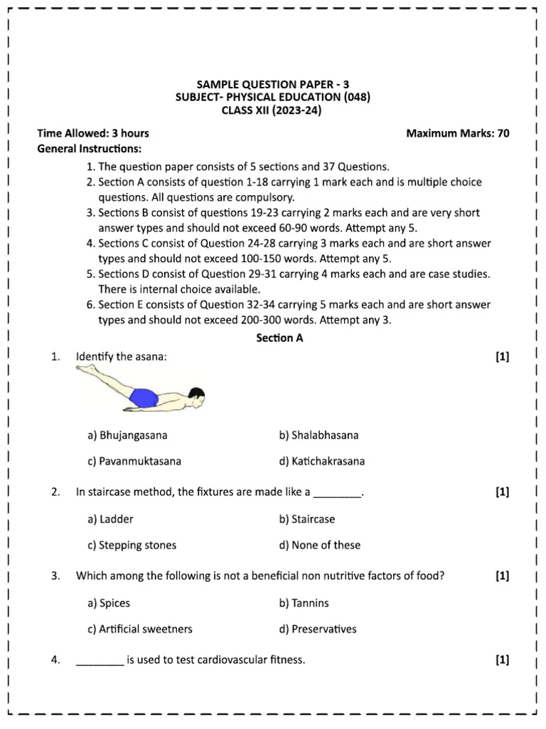 Physical Education Class Xii Sample Paper 03 | PDF