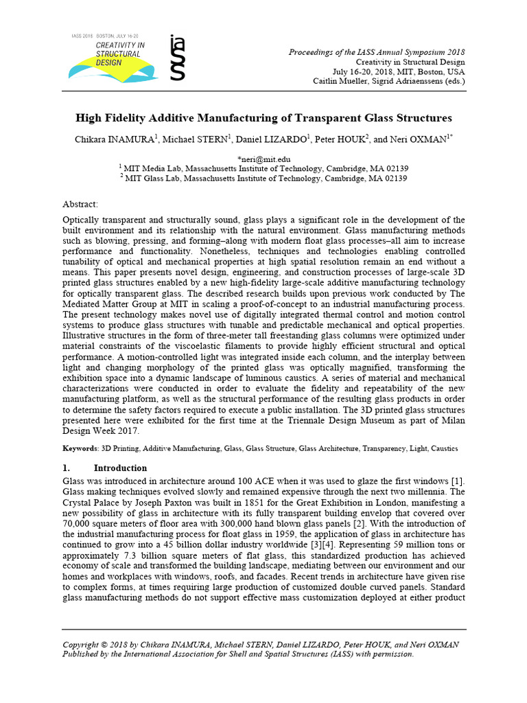 High Fidelity Additive Manufacturing of Transparent Glass Structures ...