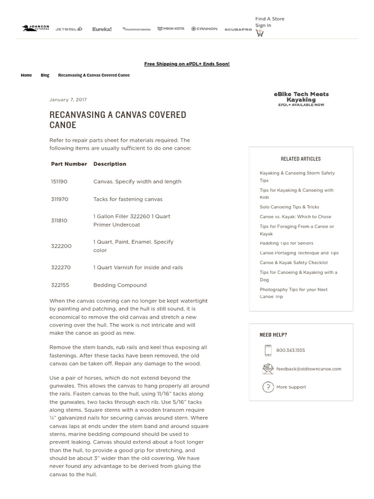 Recanvasing A Canvas Covered Canoe - Old Town | PDF | Canoe | Kayak