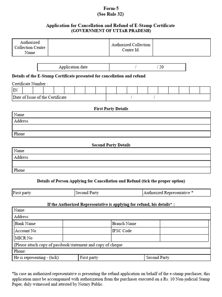 Form 5 STAMP Cancellation | PDF | Cheque