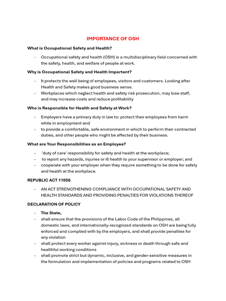Reviewer-Importance of Osh | PDF | Occupational Safety And Health | Safety