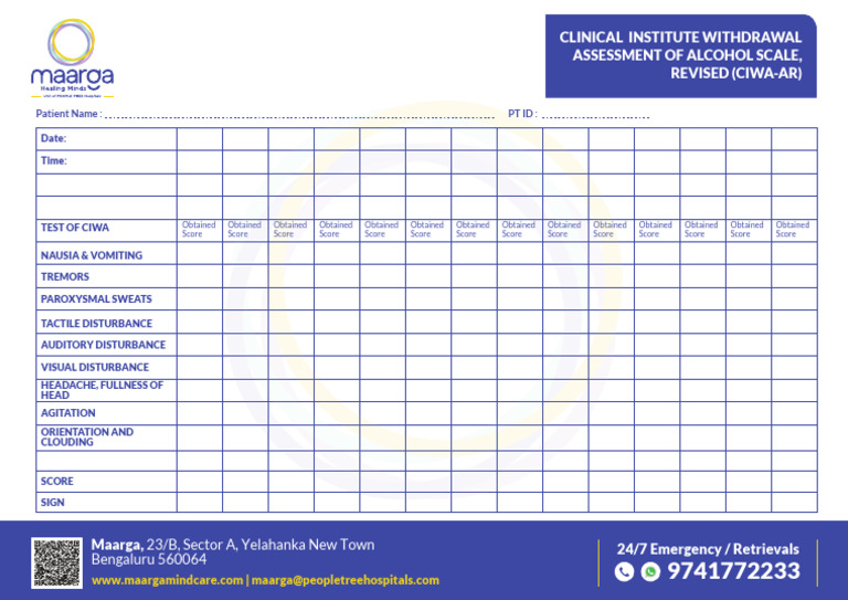 Clinical Institute Withdrawal Assessment of Alcohol Scale, Revised ...