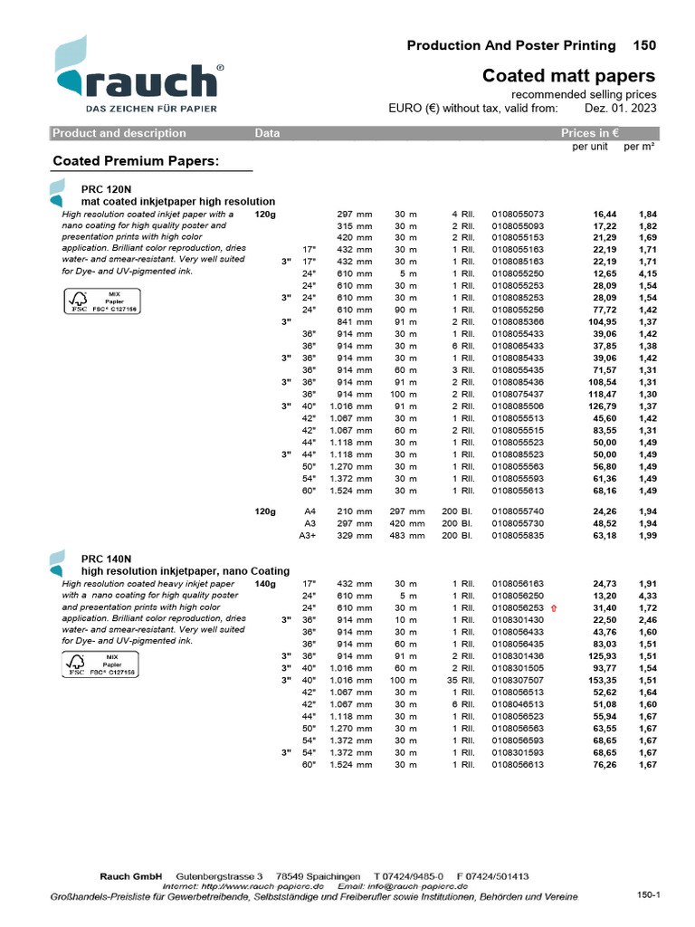 Inkjet Paper Price List | PDF | Ink | Biodegradable Materials