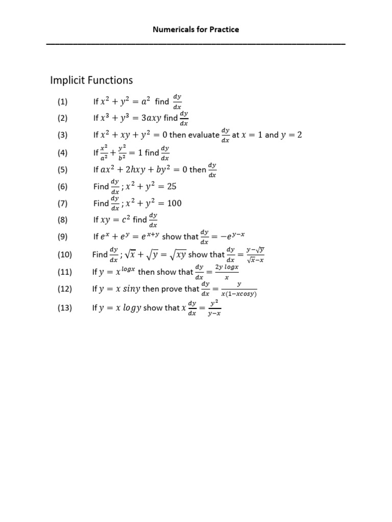 3 - Implicit Differentiation Logarithmic Differentiation | PDF ...
