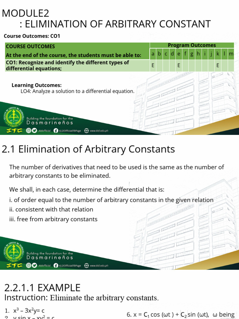 Module 2 - Elimination of Arbitrary Constant | PDF
