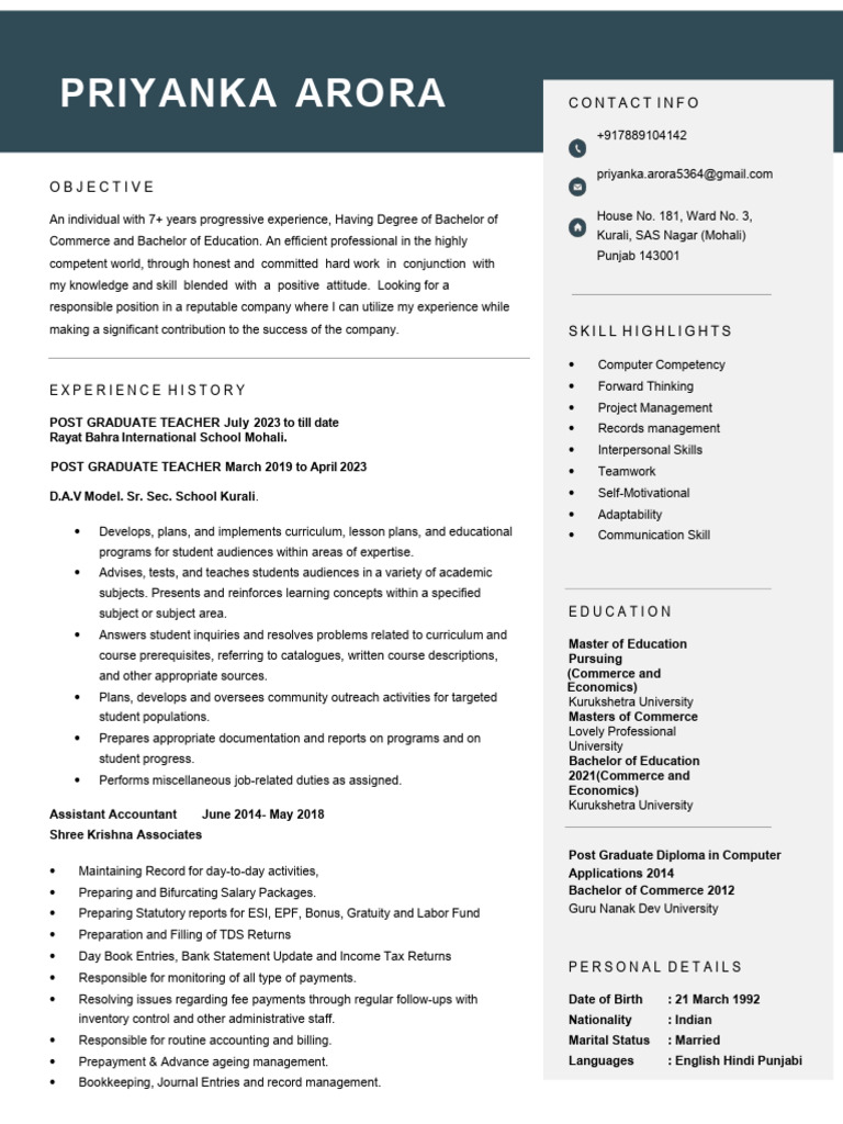 Priyanka Aroras Resume 1 | PDF