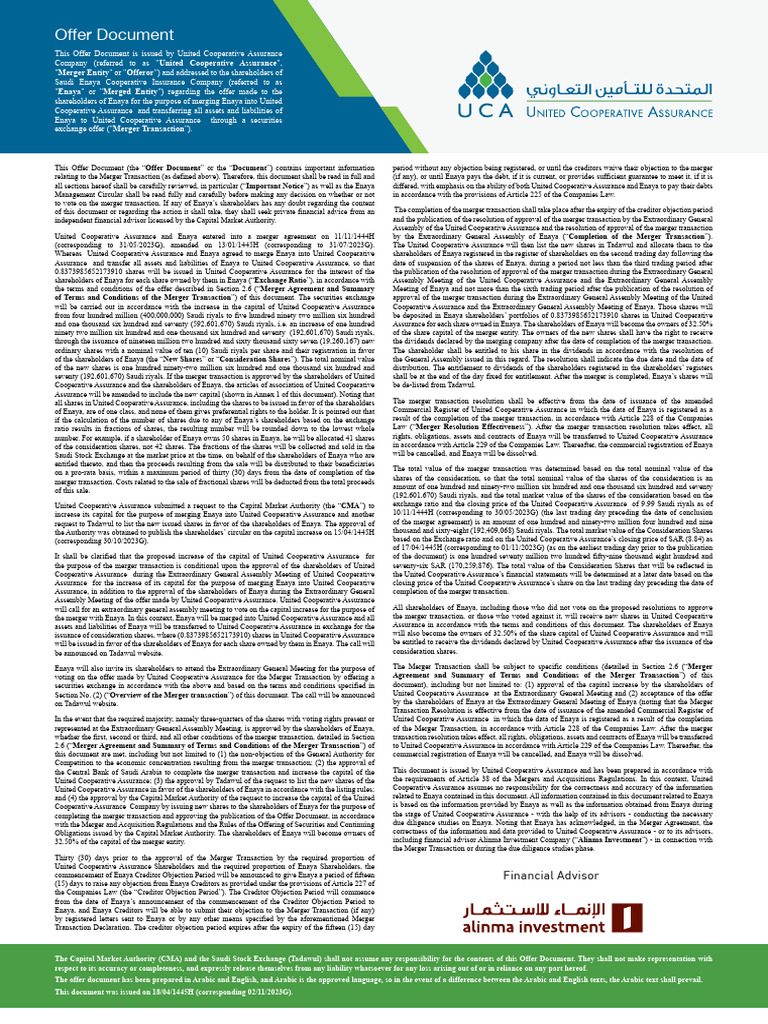 Uca Offer Document en | PDF | Mergers And Acquisitions | Share (Finance)