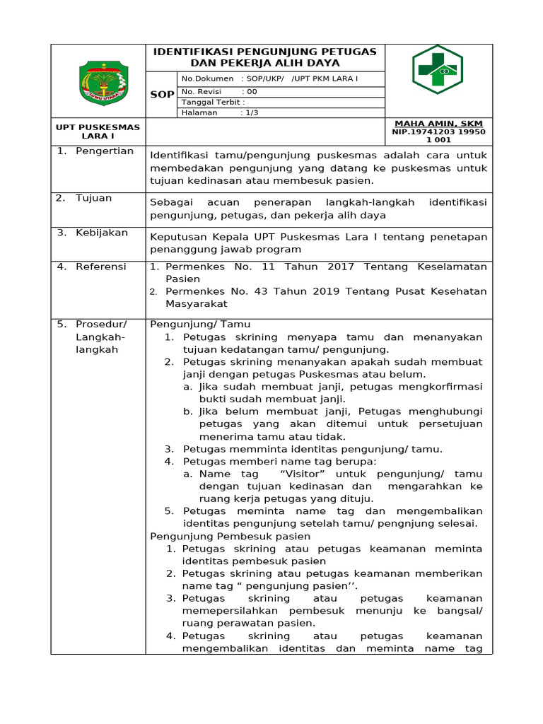 Prosedur Identifikasi Pengunjung Puskesmas | PDF