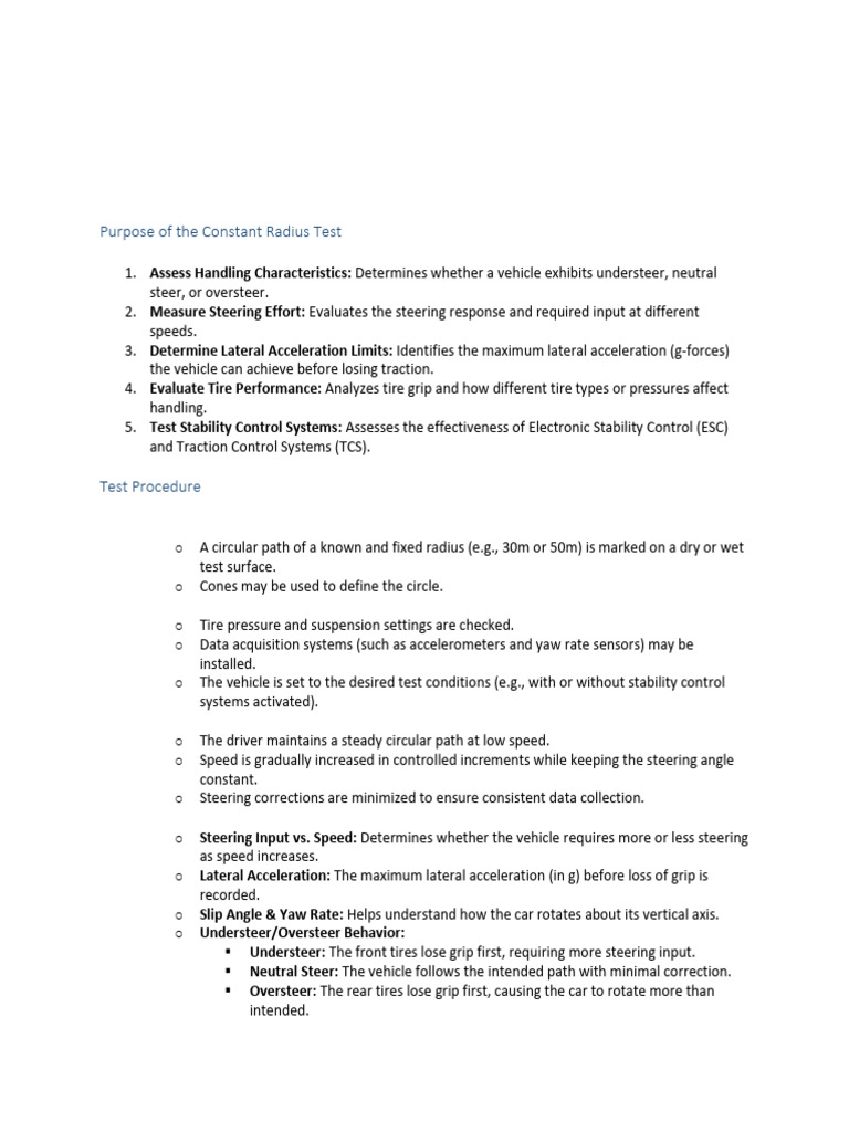Constant Radius Test | PDF | Vehicle Technology | Vehicles