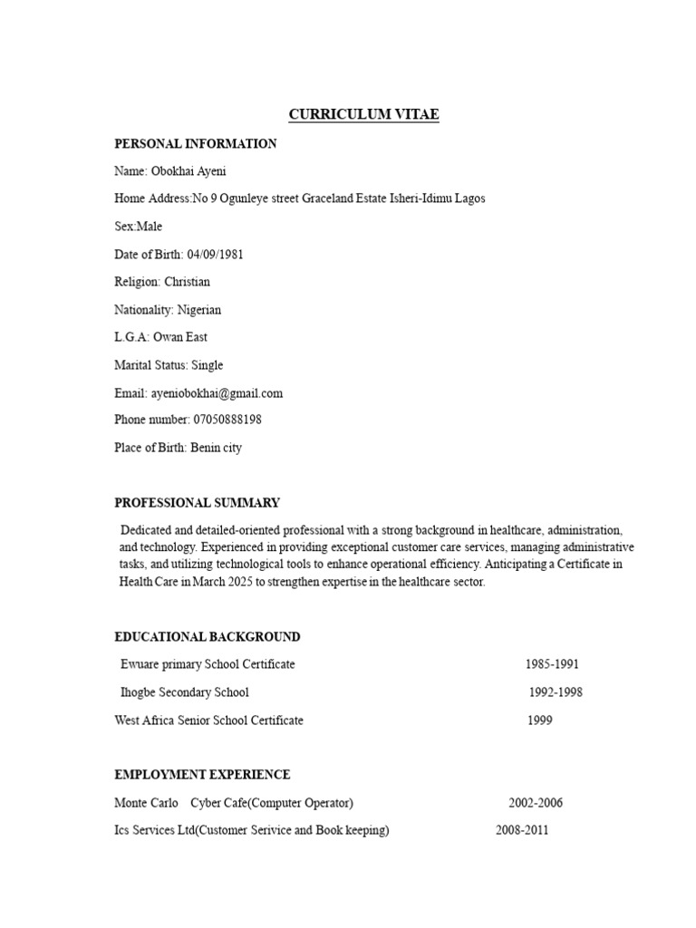 Obokhai Ayeni CV PDF | PDF