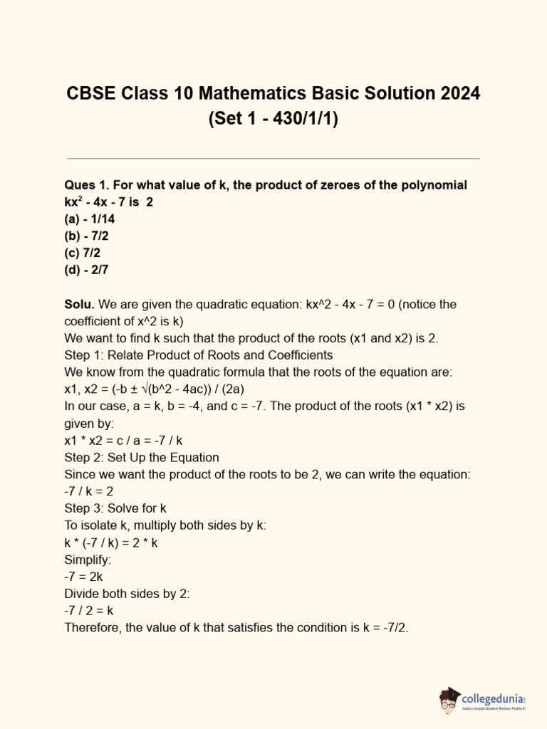 CBSE Class 10 Mathematics Basic Solution 2024 Set 1 430 1 1 | PDF | Trigonometric Functions | Sphere