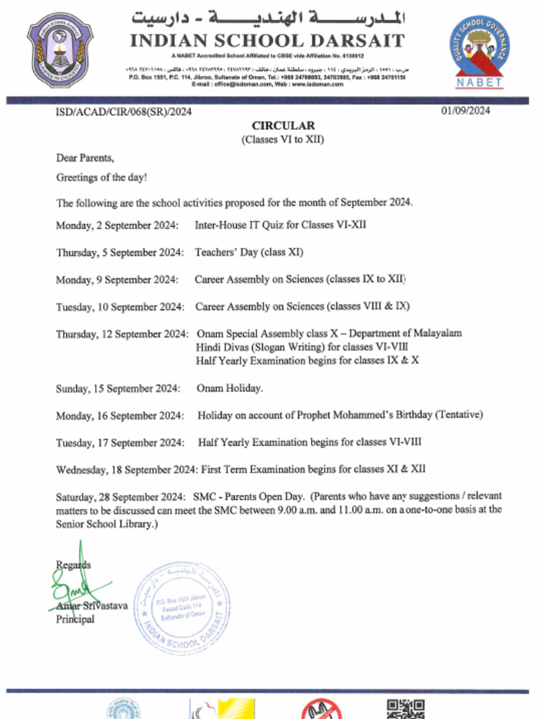 CIRCULAR - VI to XII (Monthly Activities) | PDF