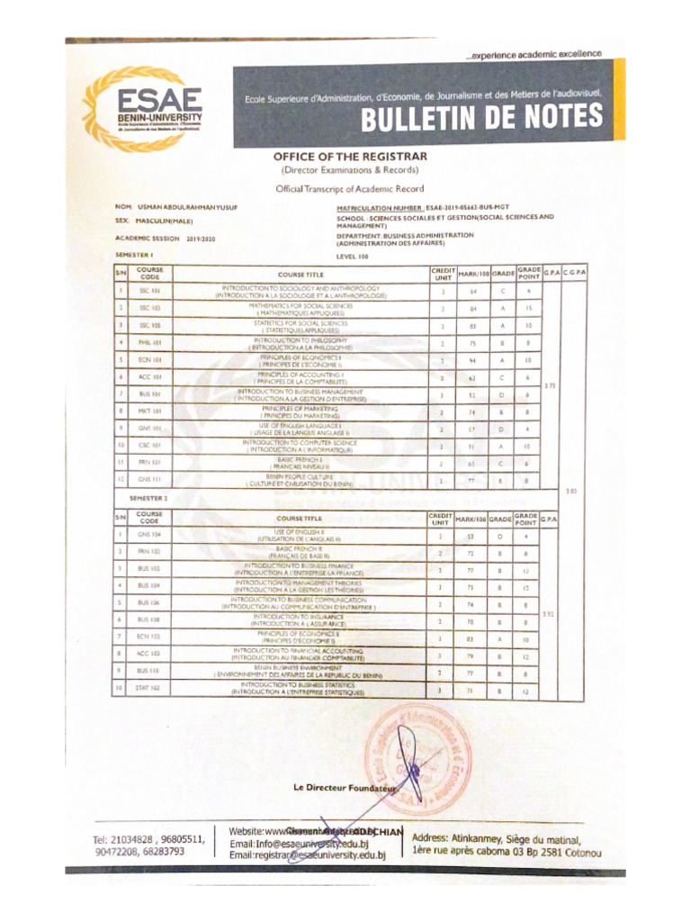 Benin University | PDF
